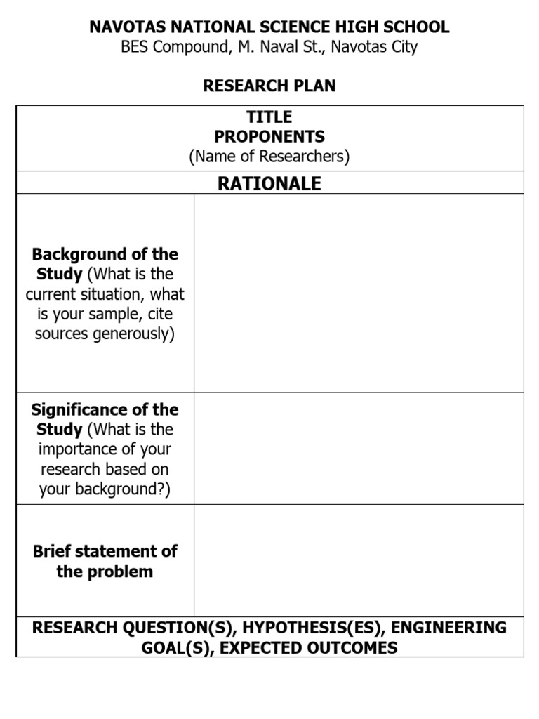 Research Plan Template | PDF | Hypothesis | Data