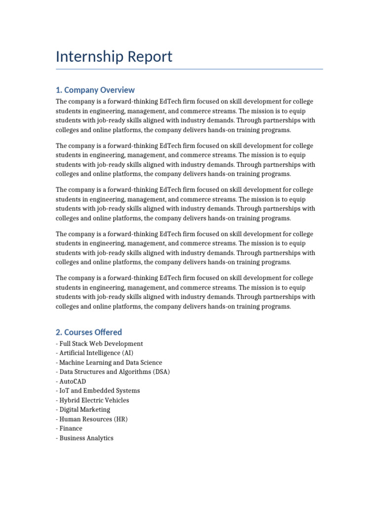EdTech Internship Report: Skills & Outcomes | PDF | Educational ...