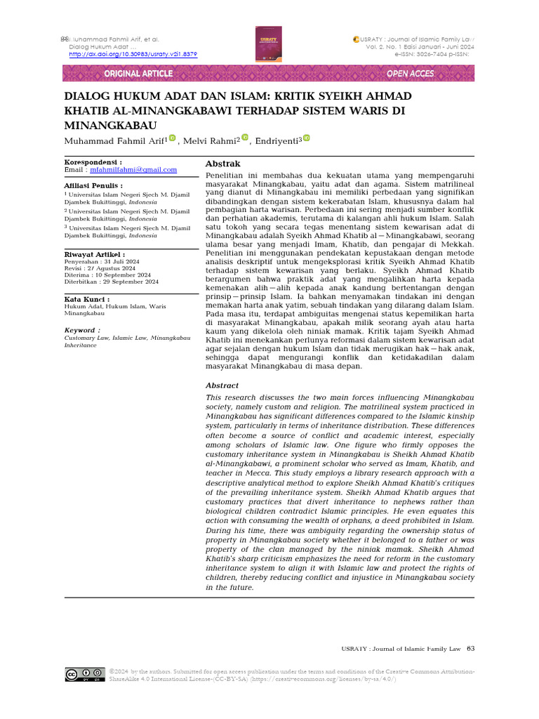 Dialog Hukum Adat Dan Islam - Kritik Syeikh Ahmad - Khatib Al-Minangkabawi Terhadap Sistem Waris ...