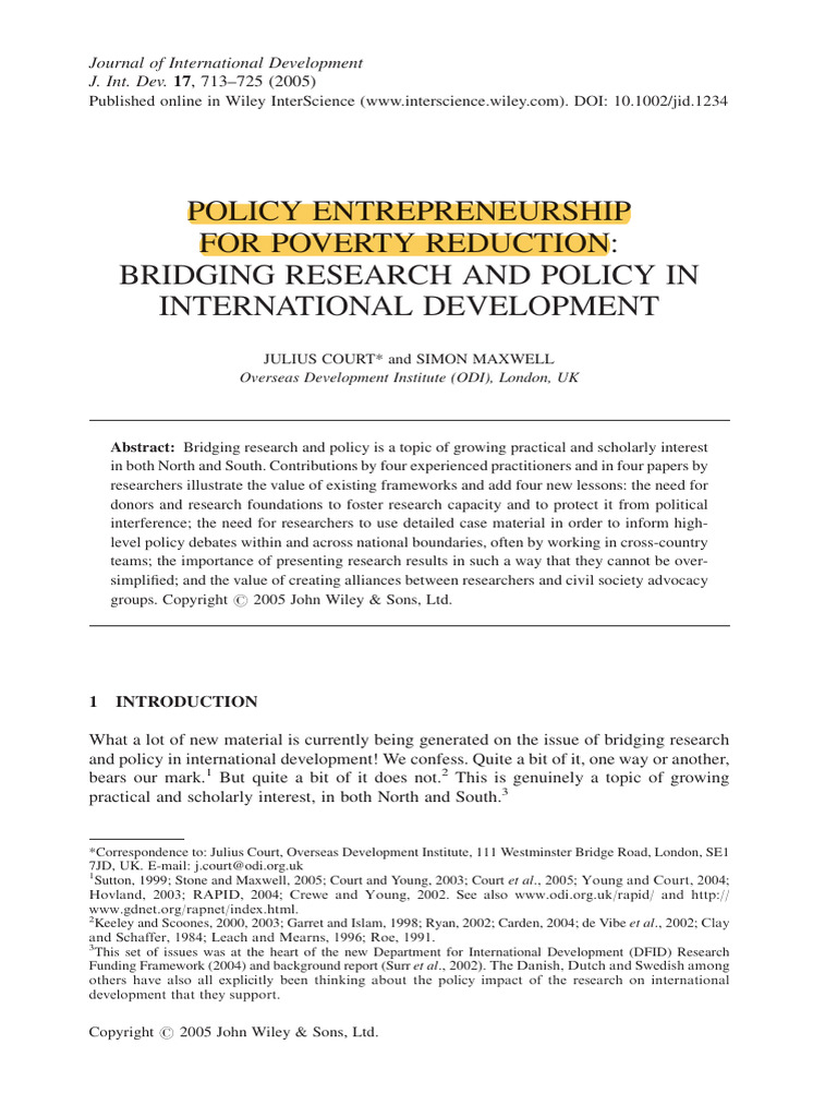 J of Intl Development - 2005 - Court - Policy Entrepreneurship For ...