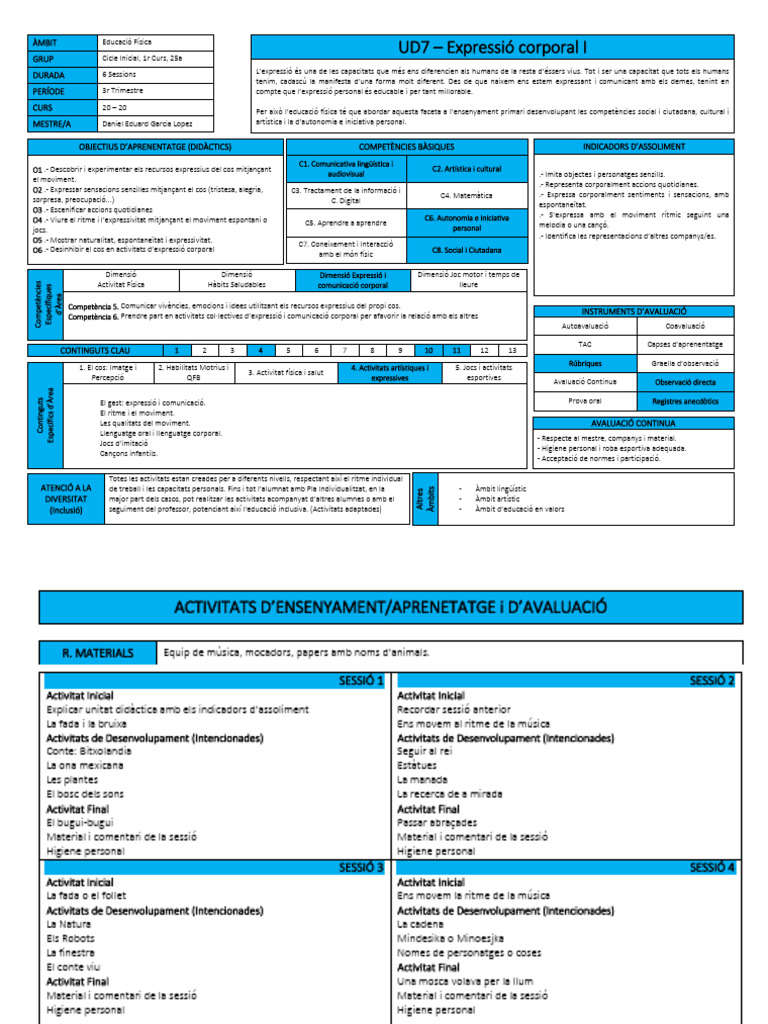 UD7 1r Expressió Corporal I | PDF
