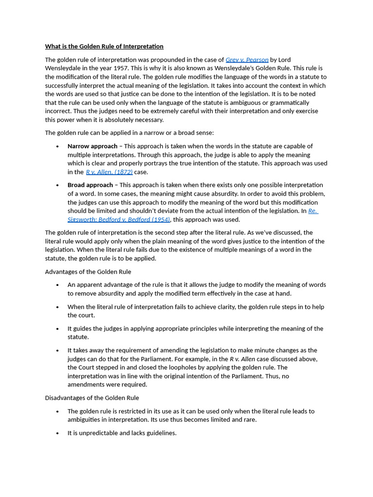 Understanding the Golden Rule of Interpretation | PDF | Plain Meaning ...