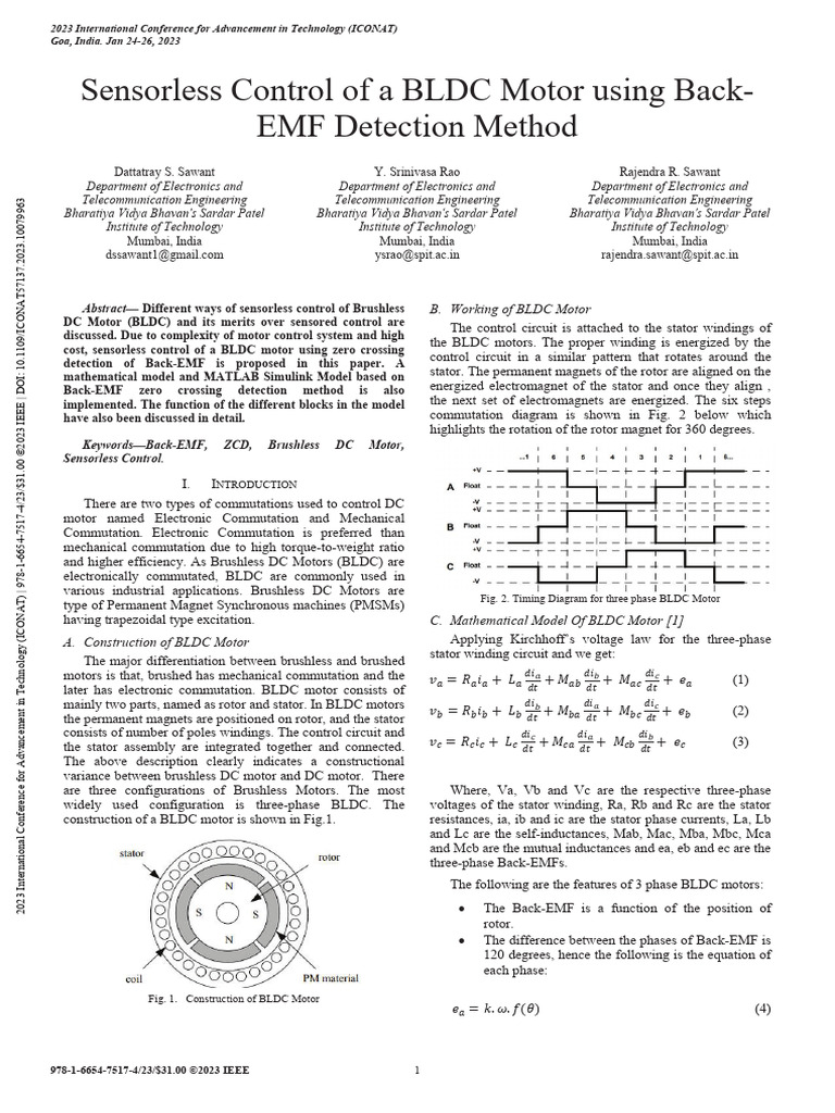 Sensorless Control of A BLDC Motor Using Back-EMF Detection Method ...