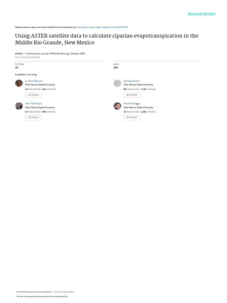 Using ASTER Satellite Data To Calculate Riparian e | PDF | Mean Squared Error | Infrared