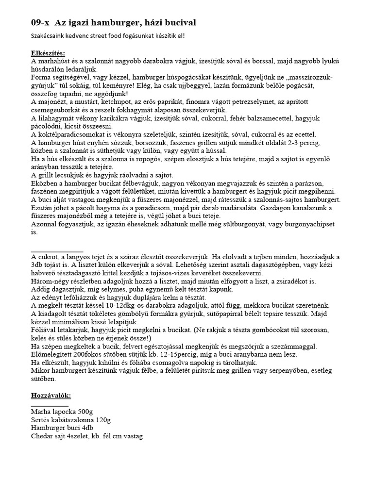Az Igazi Hamburger, Házi Bucival | PDF
