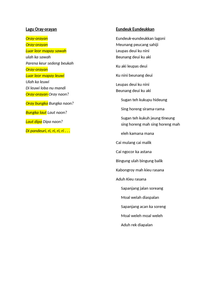 Lagu Oray | PDF