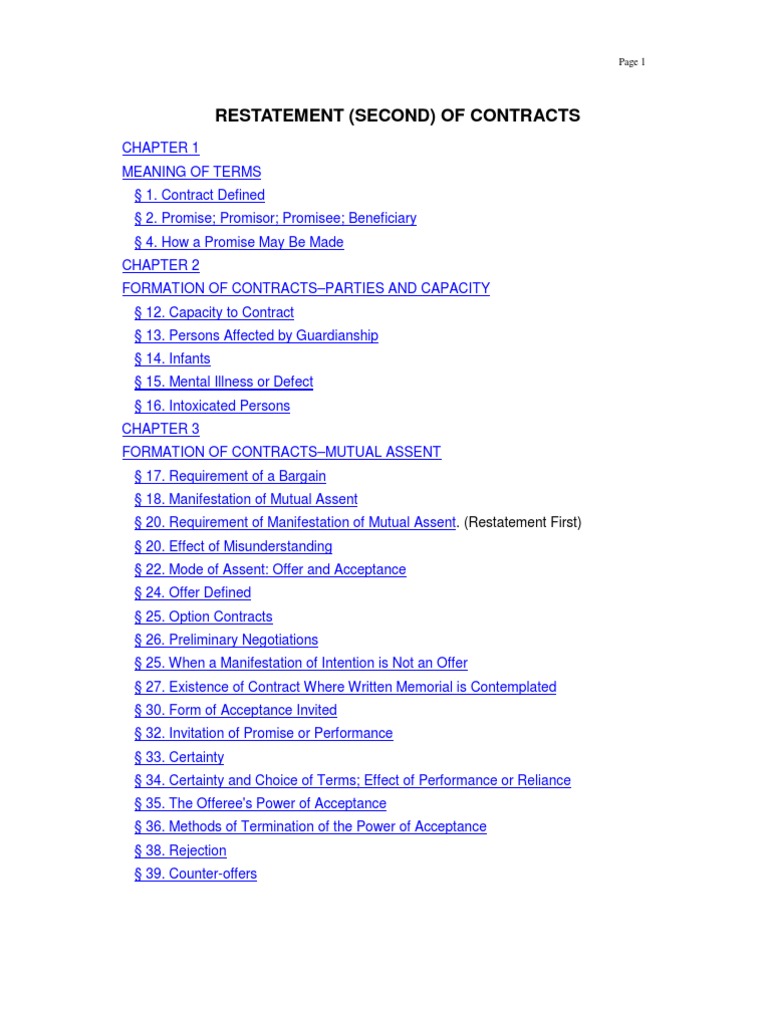 Restatement of Contracts | PDF | Offer And Acceptance | Assignment (Law)
