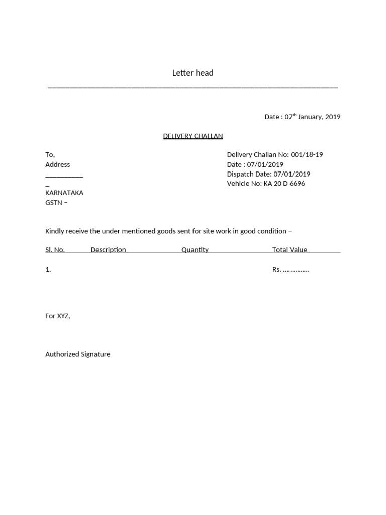 Delivery Challan Format Template | PDF