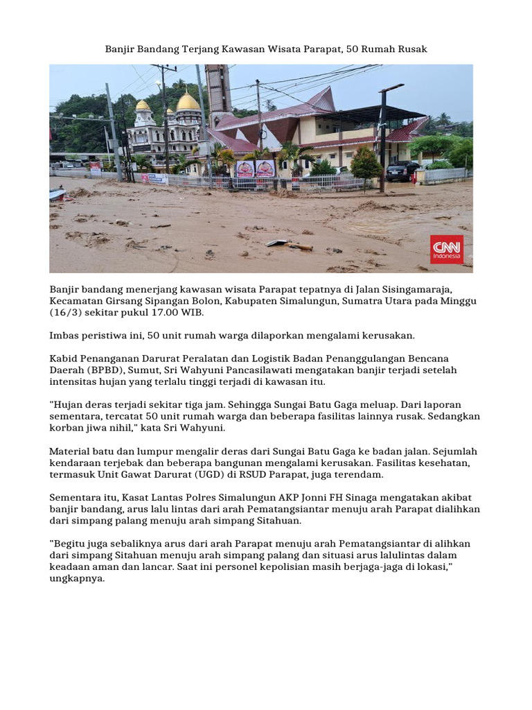 Banjir Bandang Terjang Kawasan Wisata Parapat | PDF | Physical Geography | Weather Hazards