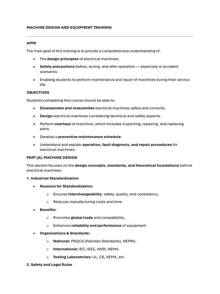 Machine Design and Equipment Training | PDF | Safety | Transformer