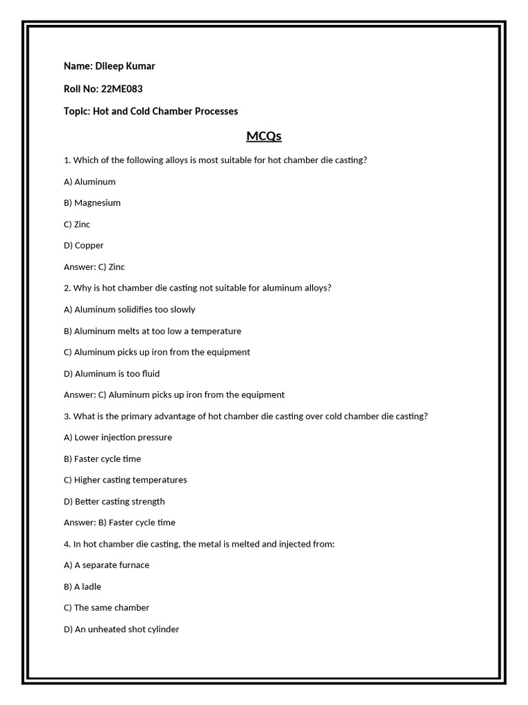 (22ME083) Hot and Cold Chamber Processes | PDF