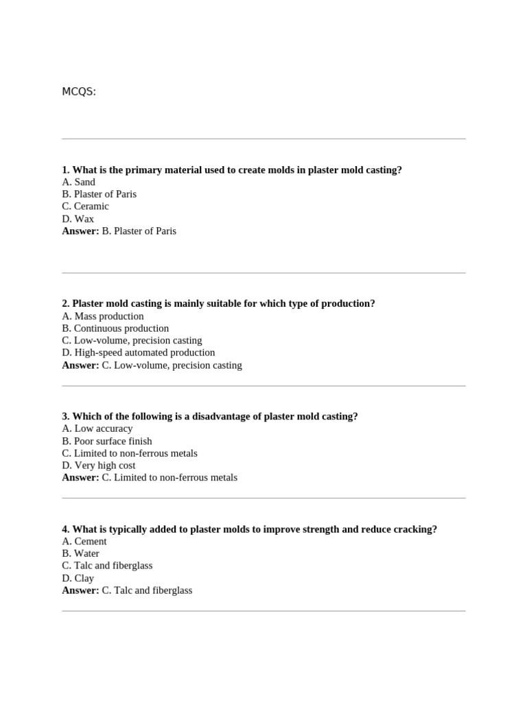 22ME078-Plaster Mold Casting | PDF