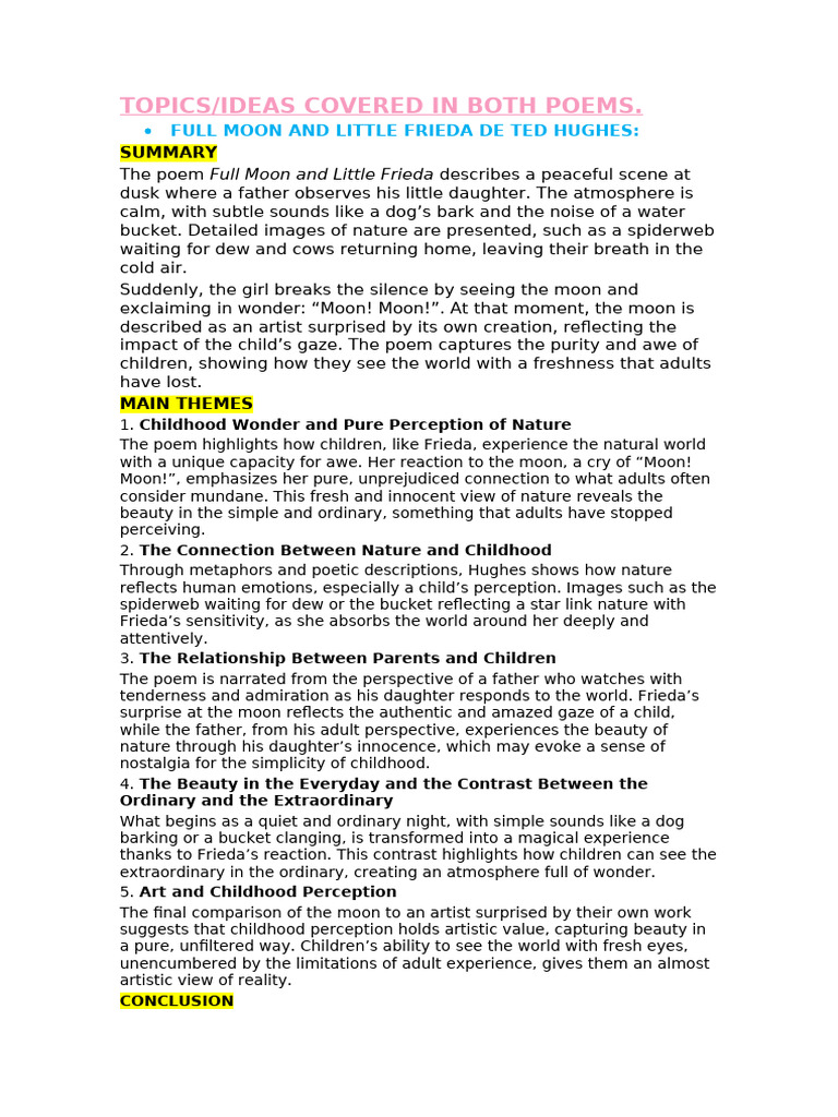 Full Moon and Little Frieda de Ted Hughes | PDF | Sylvia Plath | Poetry