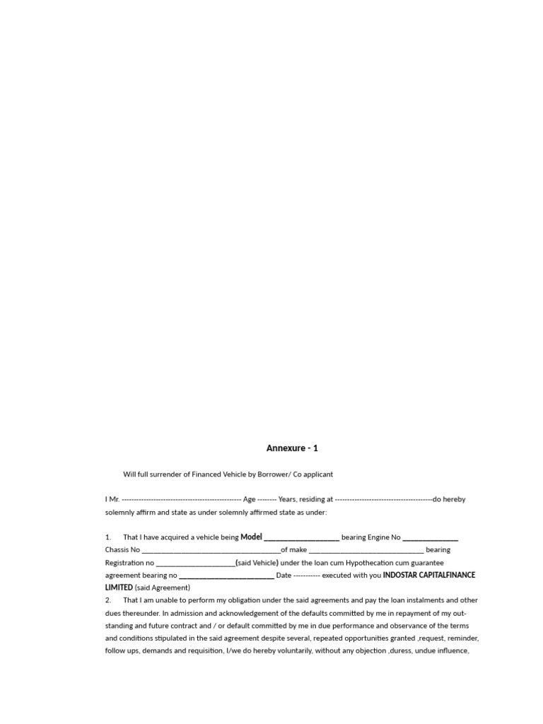 Surrender Affidavit - Format | PDF | Indemnity | Civil Law (Legal System)