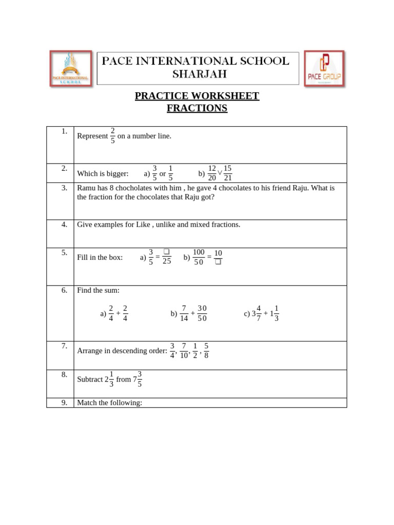 GR 5 PRACTICE WORKSHEET FRACTIONS (Rem) | PDF