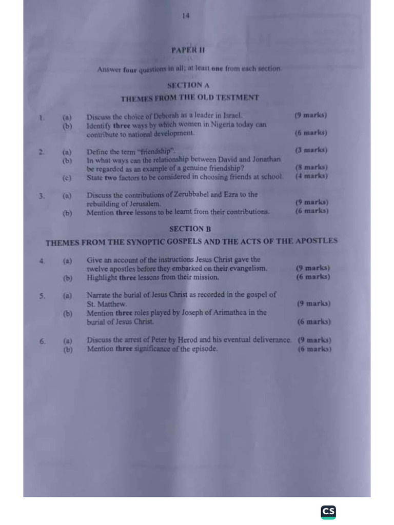 Crs Likely Questions For Wassce 2025 | PDF