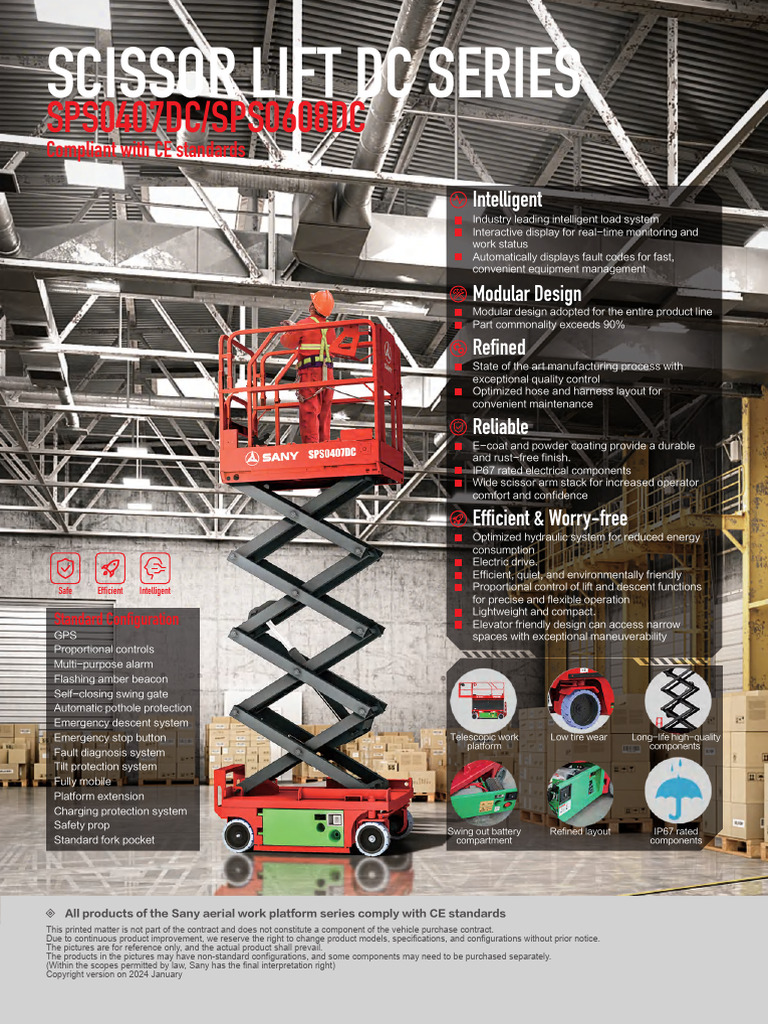 SANY Scissor Lift DC Series Overview | PDF | Elevator | Forklift