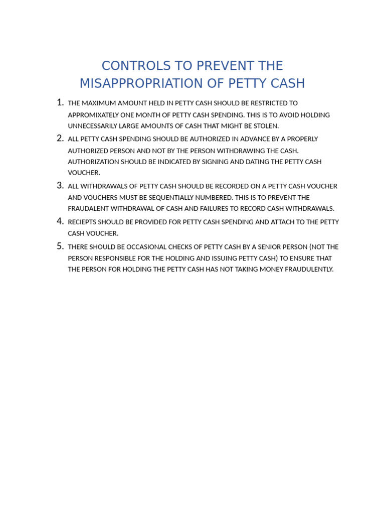 Controls To Prevent The Misappropriation of Petty Cash | PDF