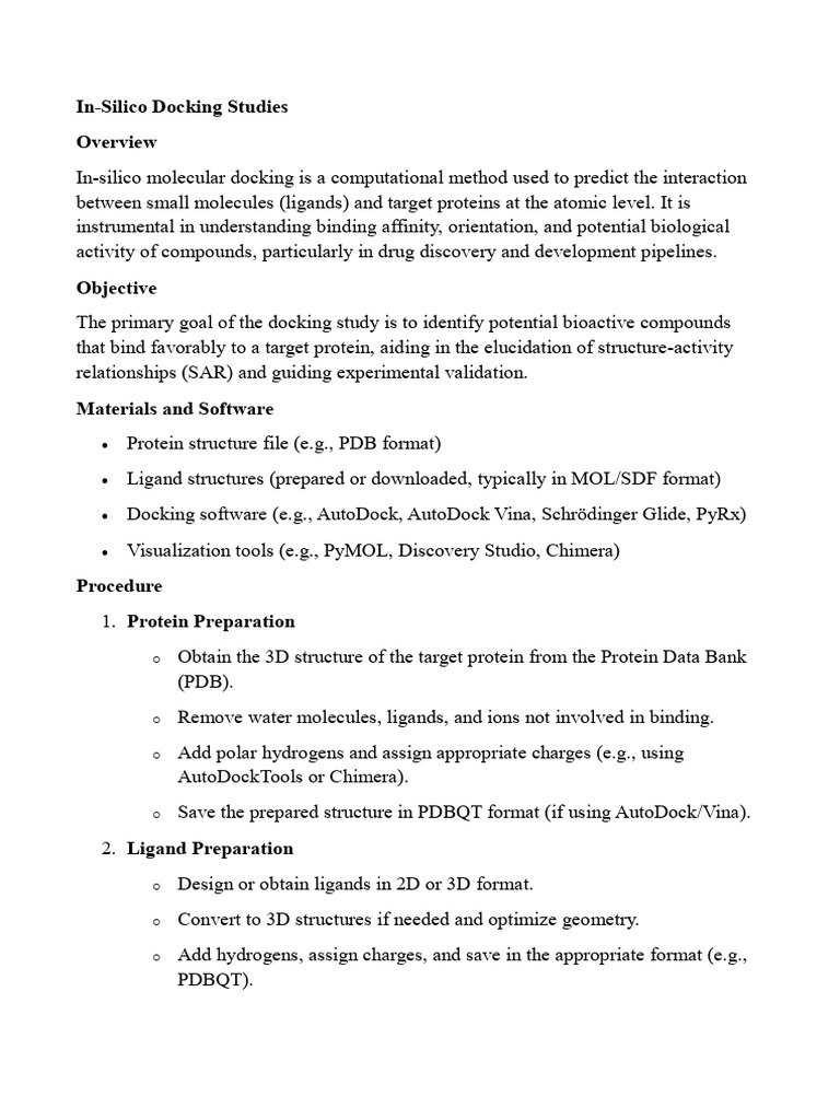 In-Silico Docking Studies | PDF | Docking (Molecular) | Drug Design