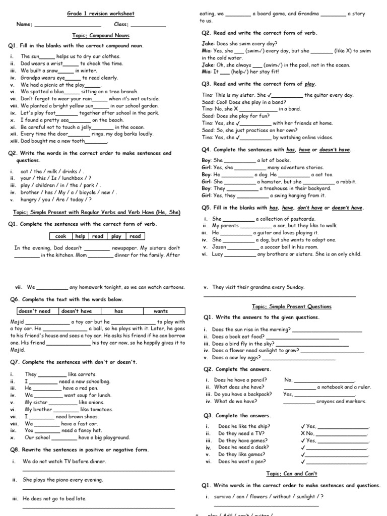 Grade 1 Revision Worksheet | PDF