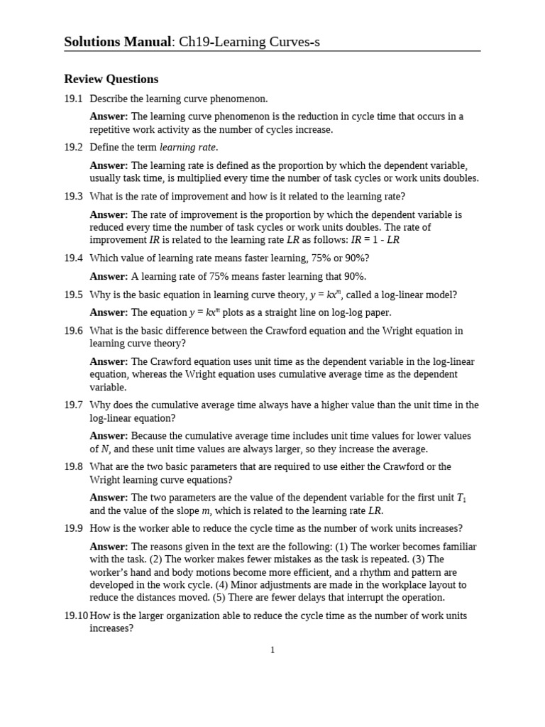 Ch19 Learning Curves S | PDF | Equations | Industrial Engineering