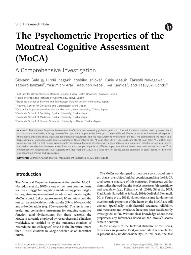 The Psychometric Properties of The Montreal Cognitive Assessment (MoCA) | PDF | Factor Analysis ...
