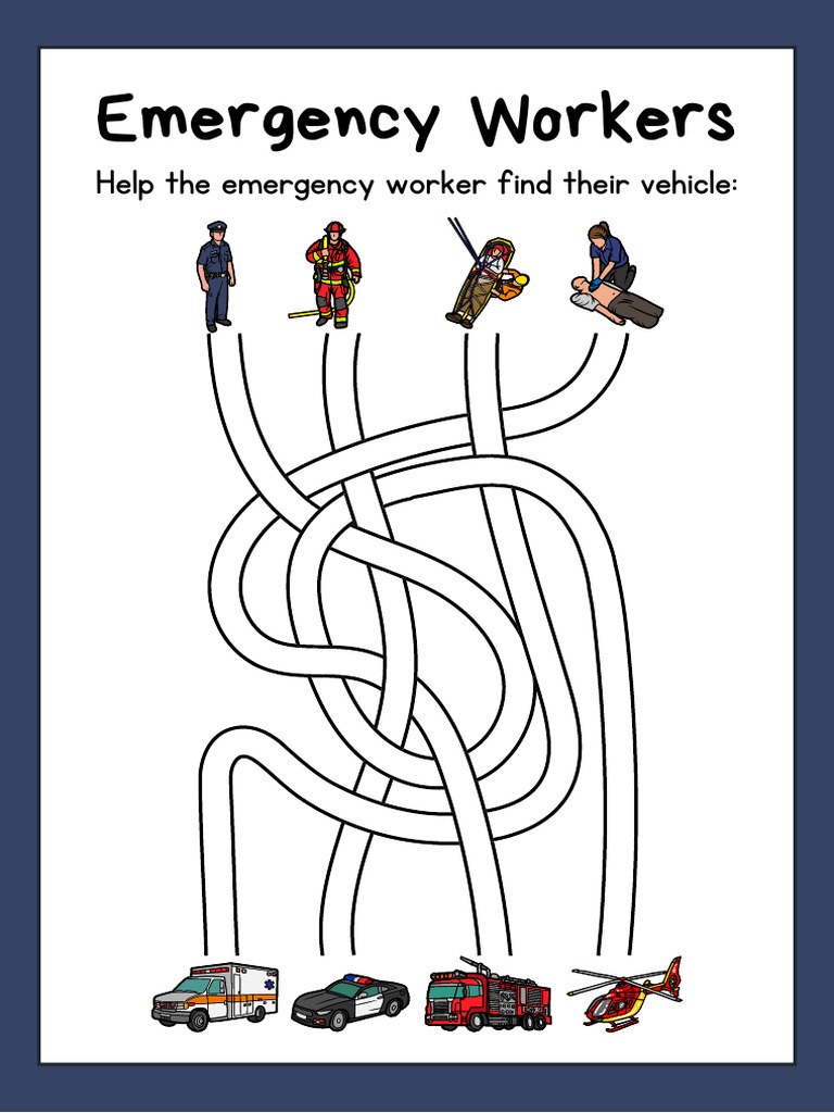 Colorful Emergency Workers Maze Worksheet | PDF