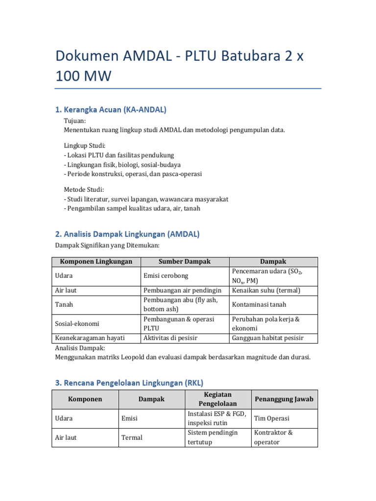 Contoh Dokumen AMDAL PLTU | PDF