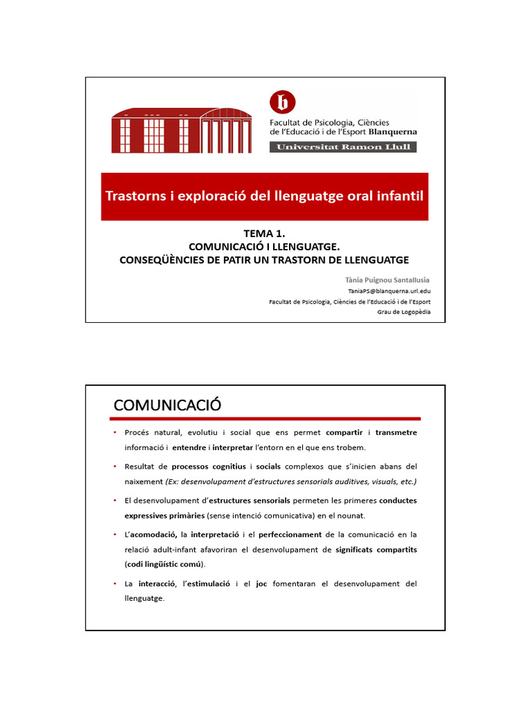 TEMA 1. Comunicació I Llenguatge. Conseqüències de Patir Un Trastorn. Curs 24-25 | PDF
