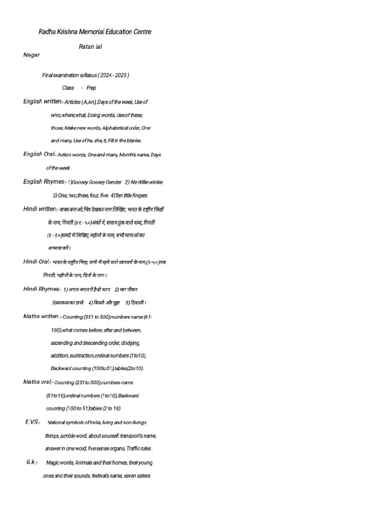 Final Examination Syllabus (Prep) | PDF