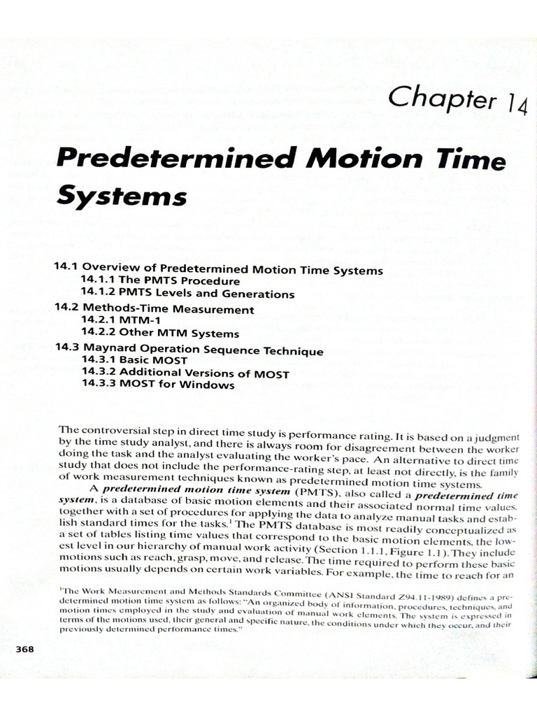 Chapter 14 Predetermined Motion Time Systems | PDF