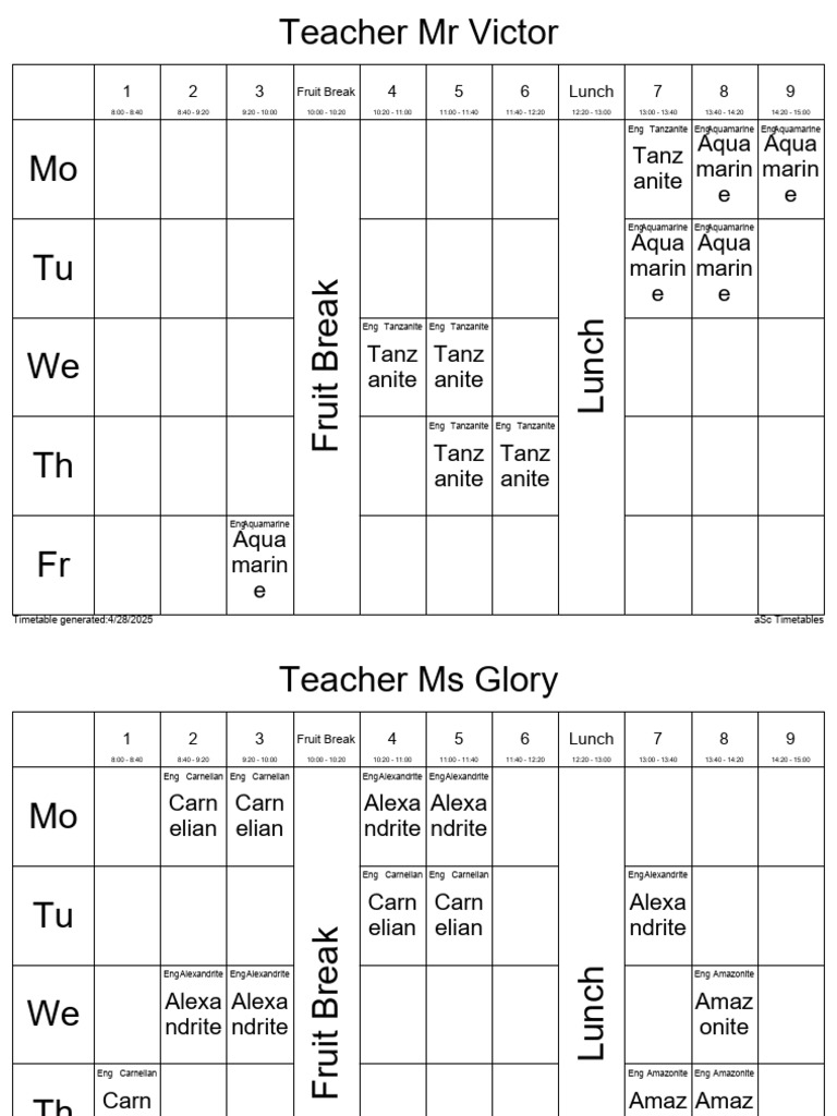 Term 3 Timetable TeacherBio-1 | PDF | Classification Of Minerals | Minerals