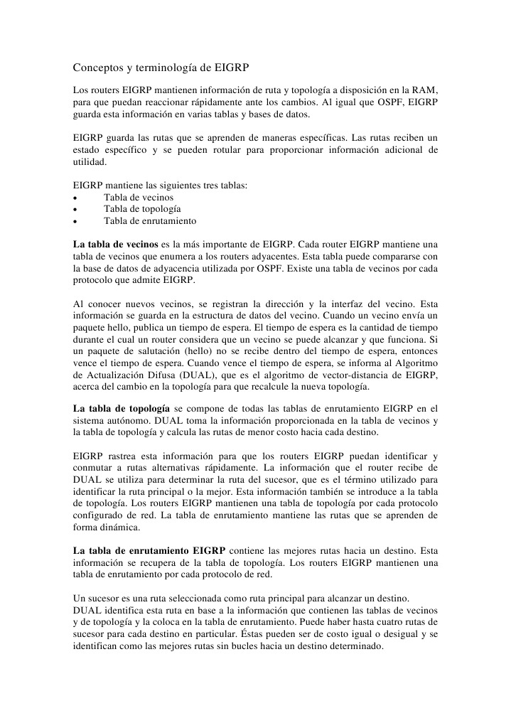 Conceptos y Terminología de EIGRP | PDF | Enrutador (Computación) | Protocolos de internet