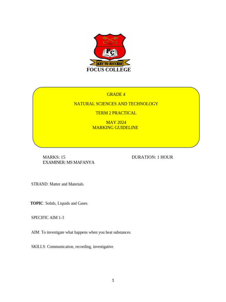 Grade 4 NST Prac Memo t2 2025. | PDF