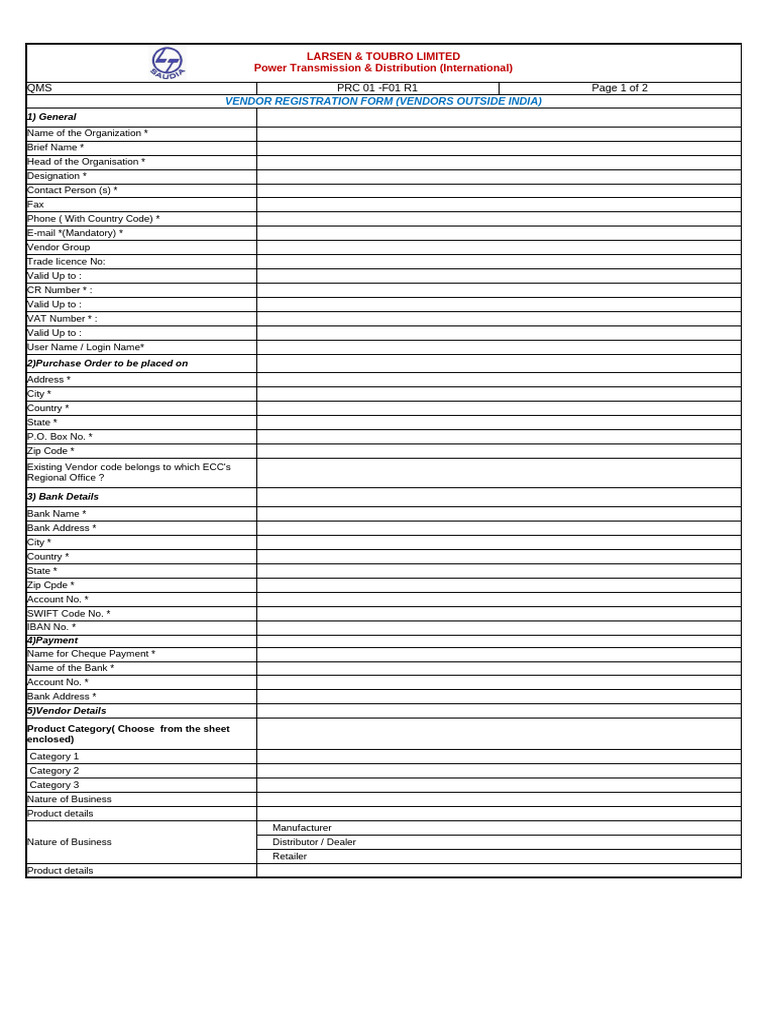 L&T Vendor Registration Form Guide | PDF
