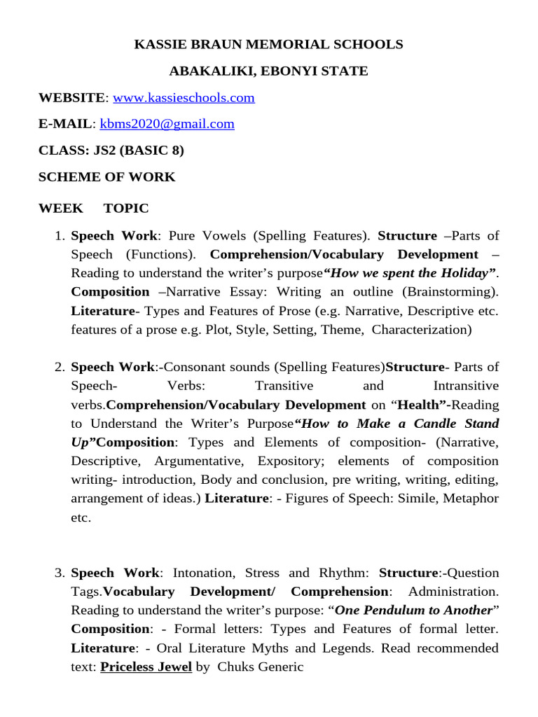 Basic 8 1ST Term English Lang. | PDF | Syllable | Verb