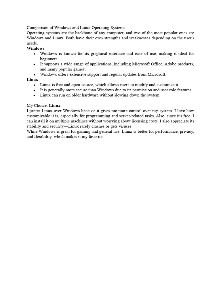 Compare 2 Operating System | PDF