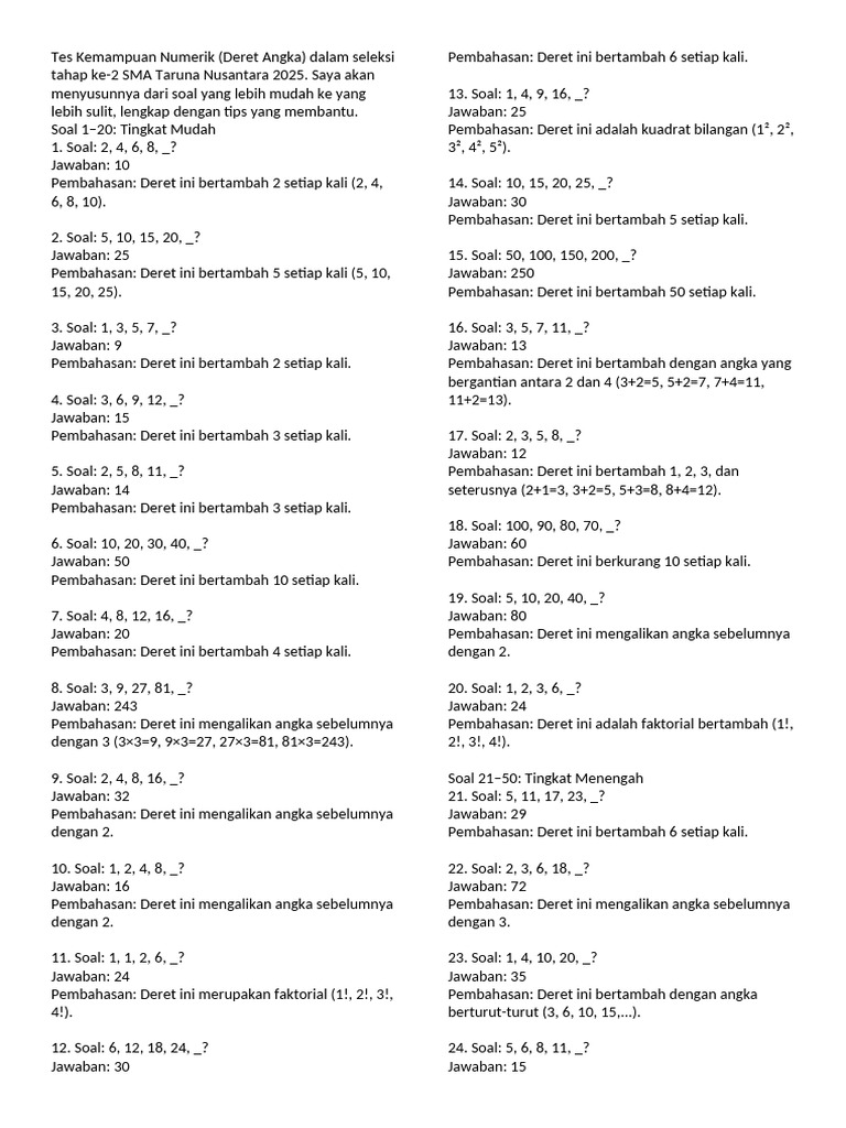Tes Kemampuan Numerik, Deret Angka | PDF