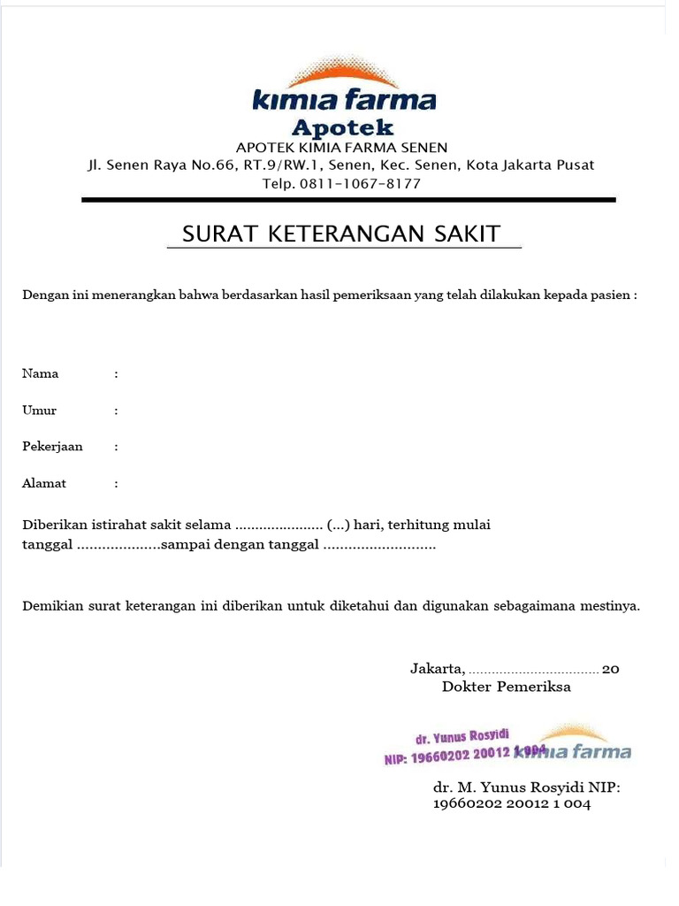 Surat Ijin Sakit Kimia Farma Jakpus | PDF