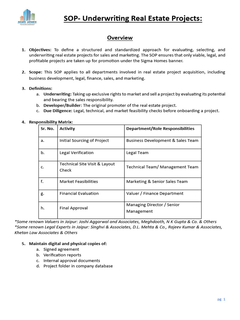 SOP- Underwriting a Project | PDF | Marketing | Underwriting