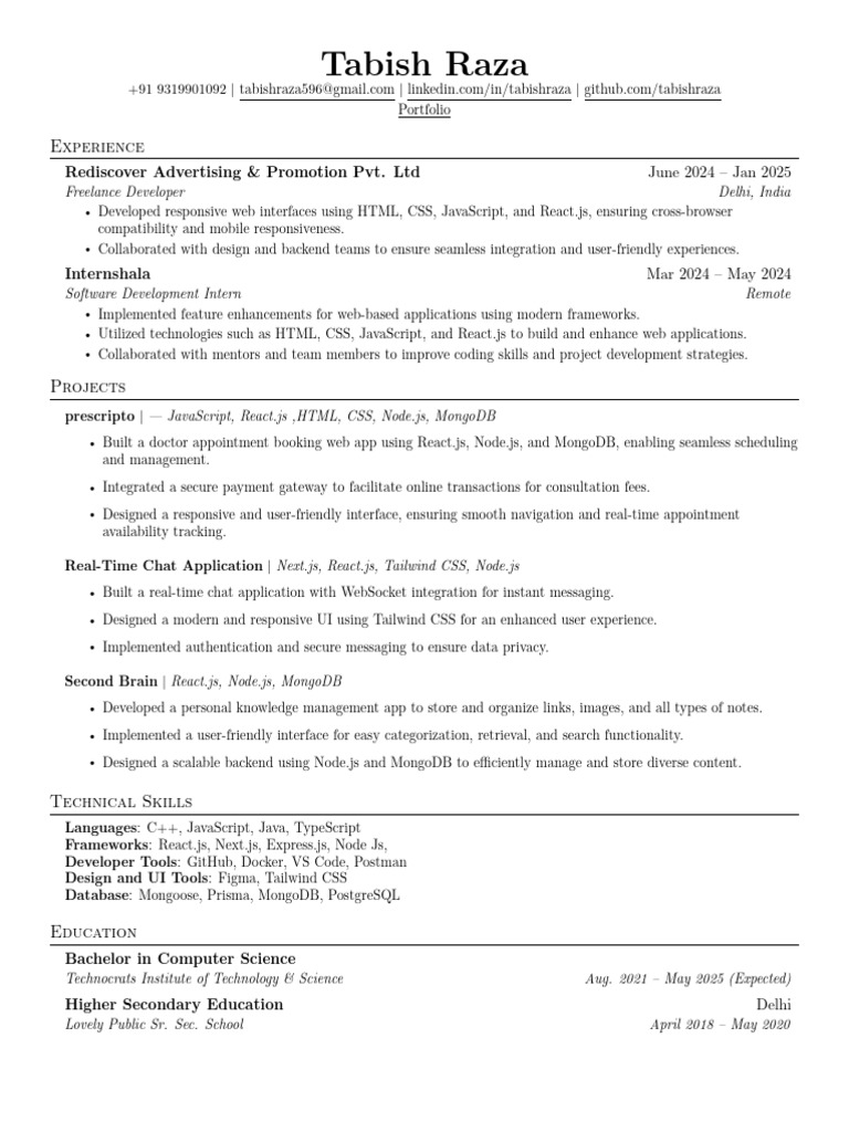 Tabish S Resume | PDF | Java Script | Mobile App
