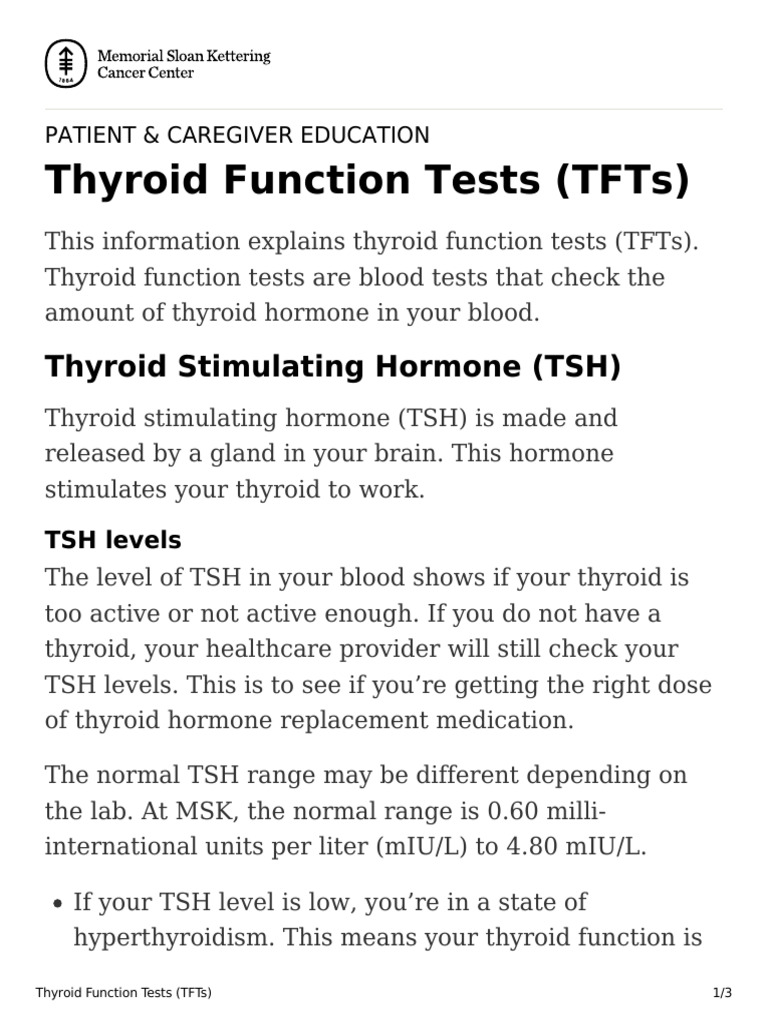 Thyroid Function Tests Tfts | PDF | Thyroid Stimulating Hormone | Thyroid