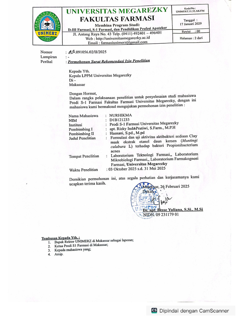 Surat Lppm Kasmia Putri | PDF