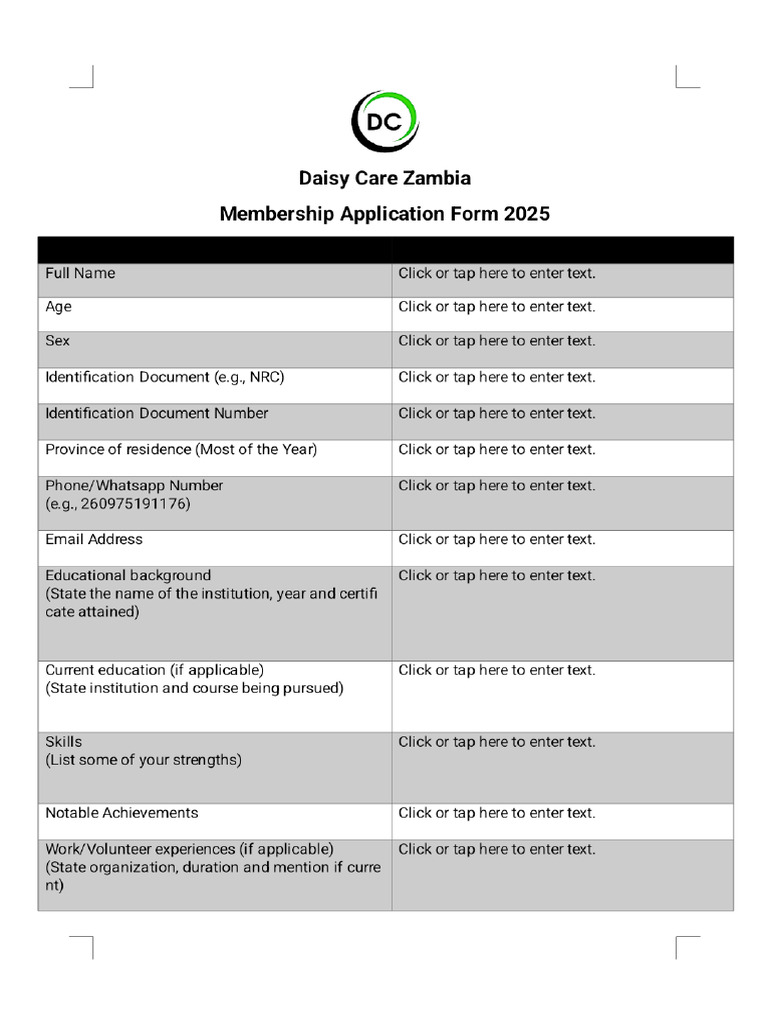 DCZ Membership Application Form 2025 - Phoenix | PDF