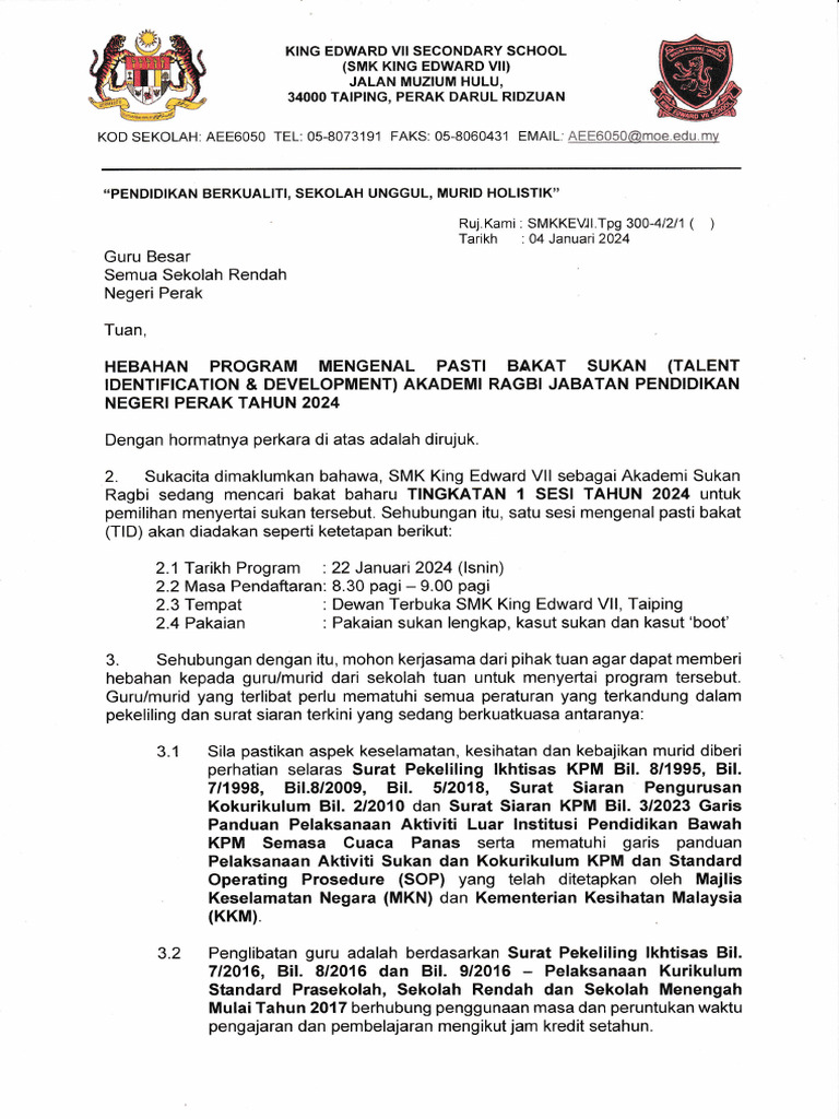 Surat Dan Borang Hebahan Tid Sukan Ragbi 2024 | PDF