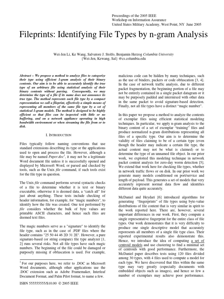Fileprints Identifying File Types by n-gram Analysis | PDF | Computer File | File Format