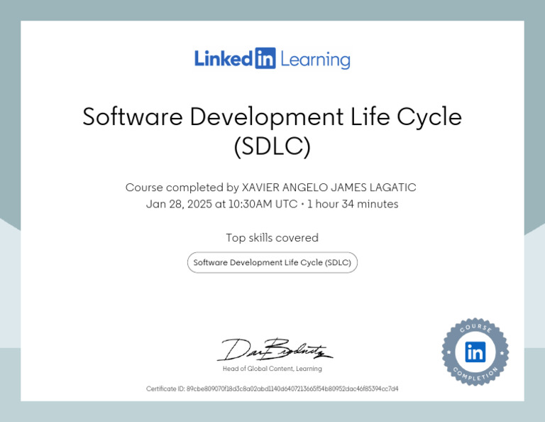 CertificateOfCompletion - Software Development Life Cycle SDLC | PDF