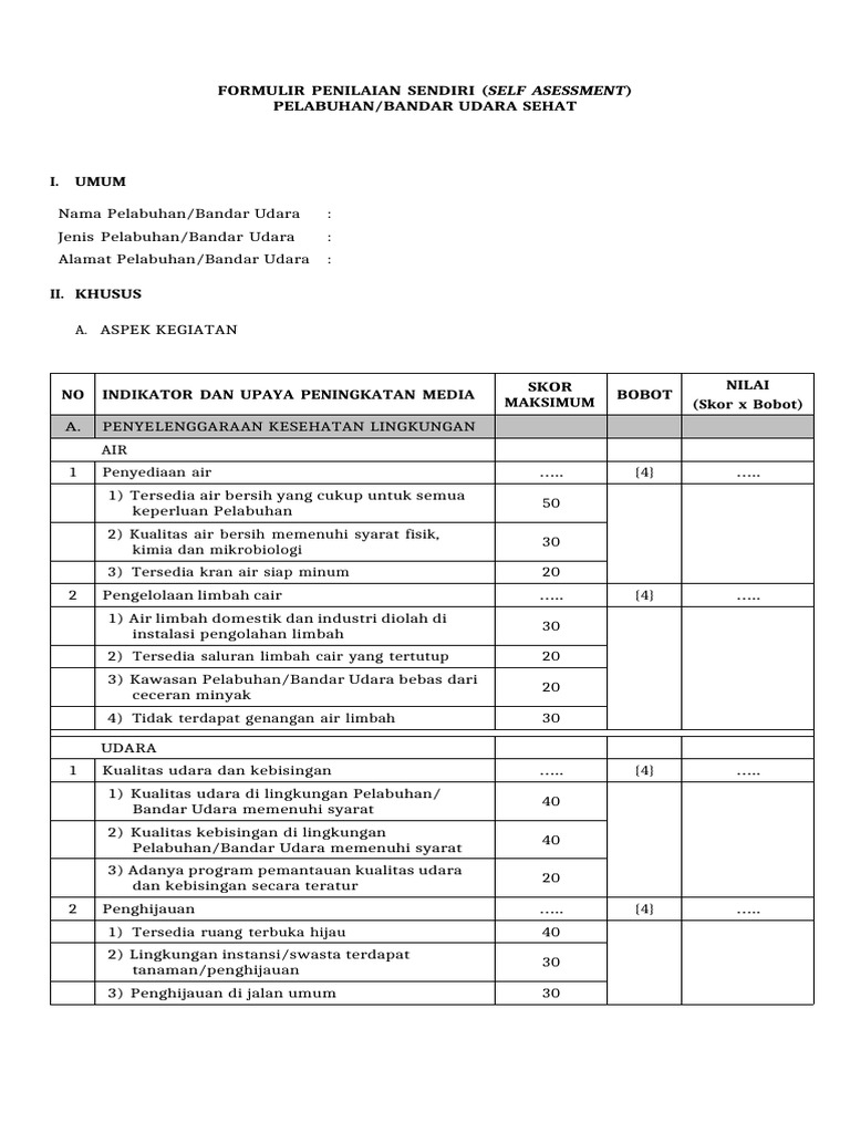 Formulir Penilaian Sendiri | PDF