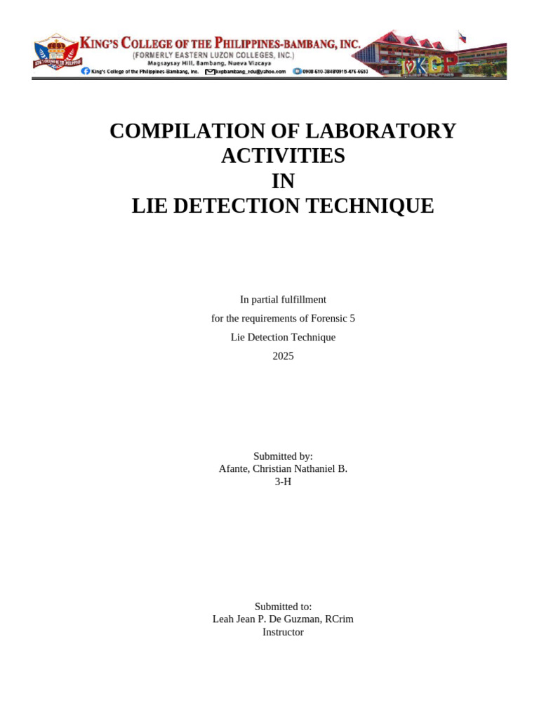 Laboratory Activities in Lie Detection | PDF | Criminology | Forensic ...