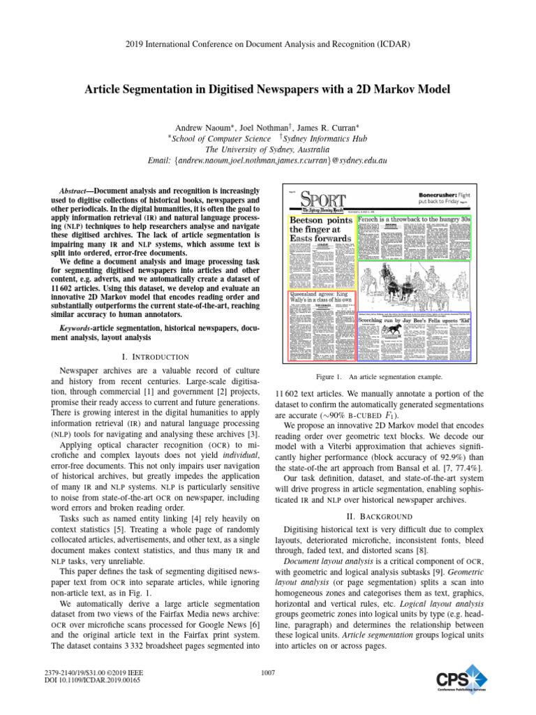 Article Segmentation in Digitised Newspapers | PDF | Optical Character ...